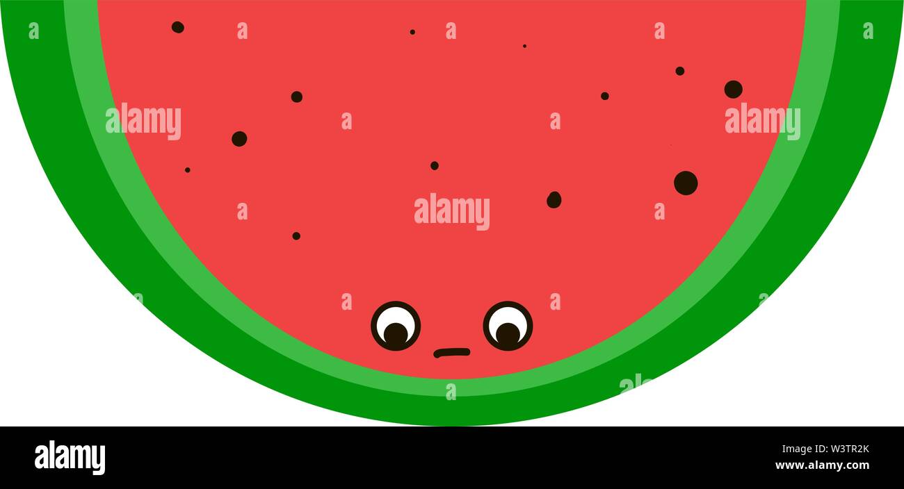 Sad sliced watermelon, illustration, vector on white background Stock ...