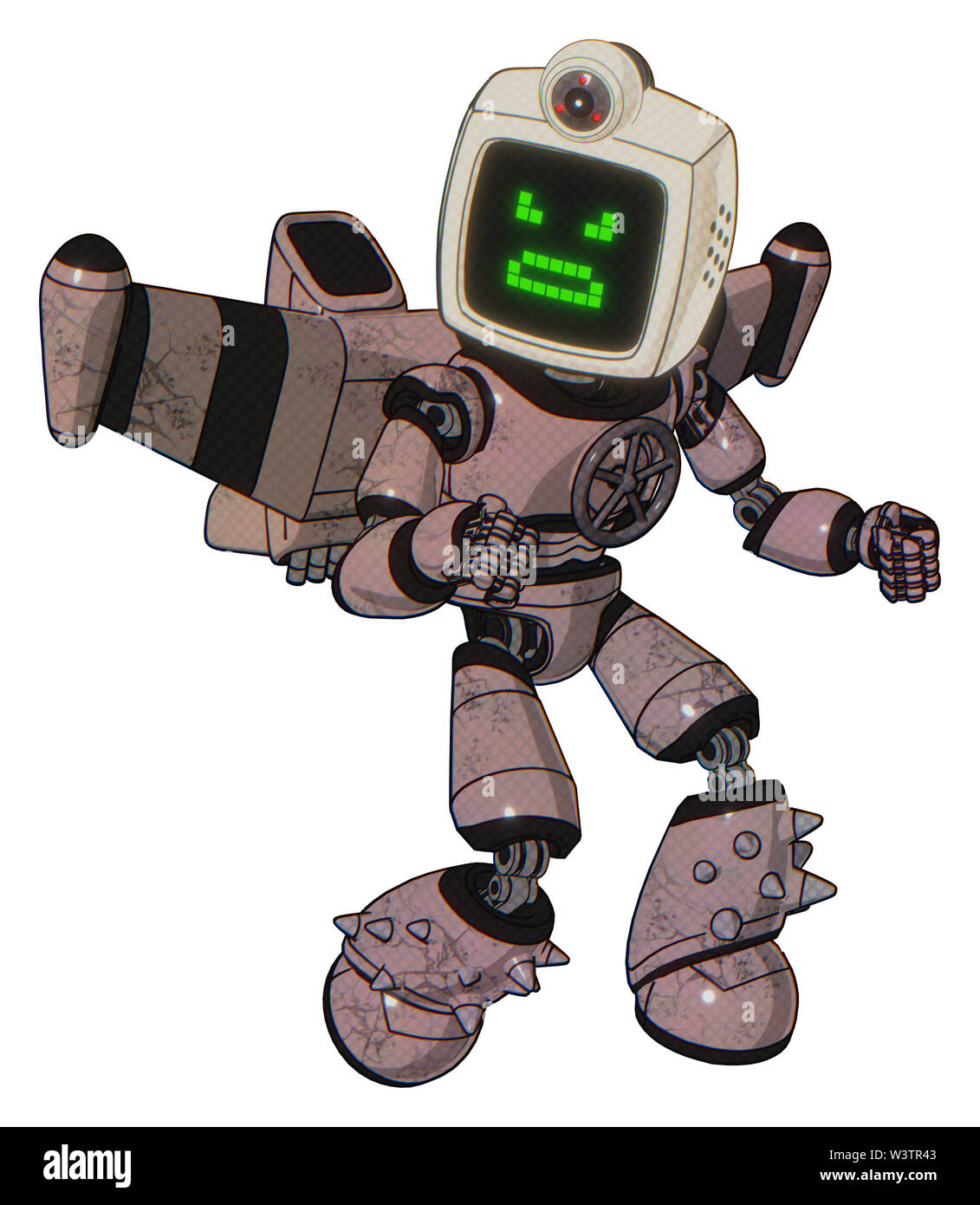 Automaton containing elements: old computer monitor, angry pixels face ...