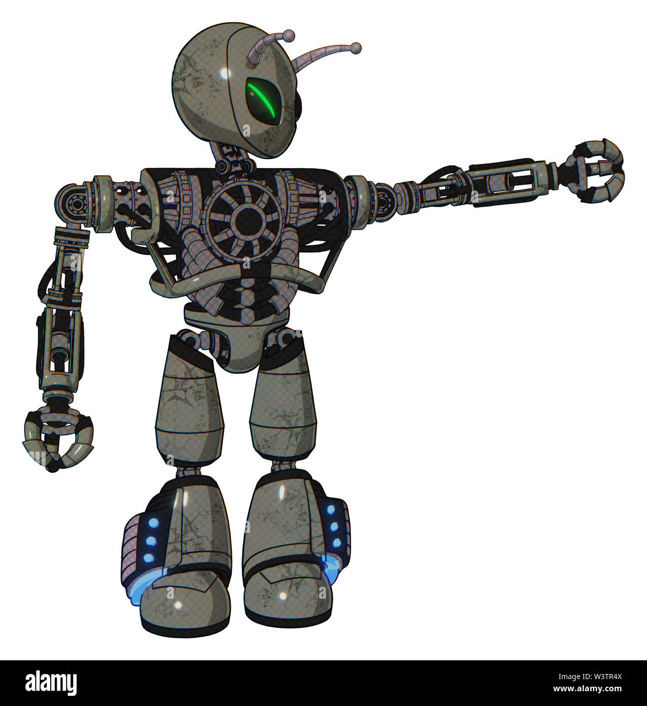 Bot containing elements: grey alien style head, green demon eyes, bug ...