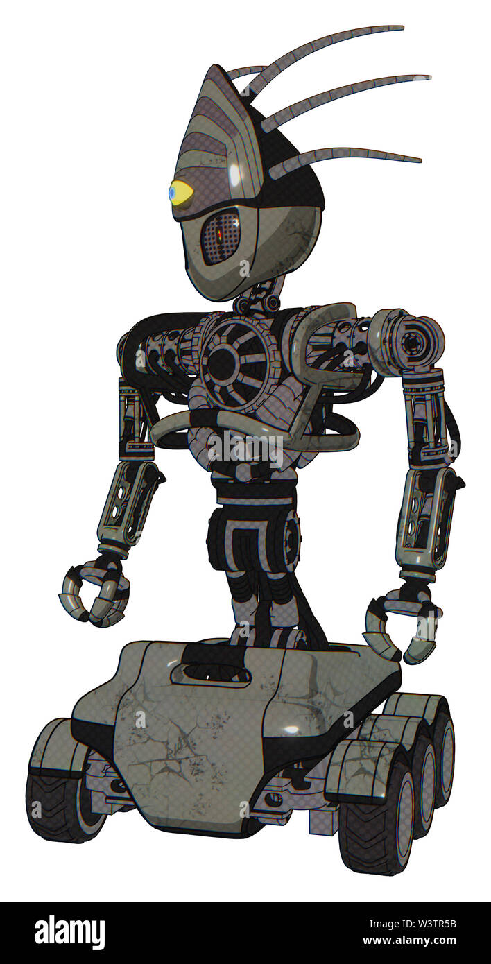 Mech containing elements: grey alien style head, metal grate eyes ...