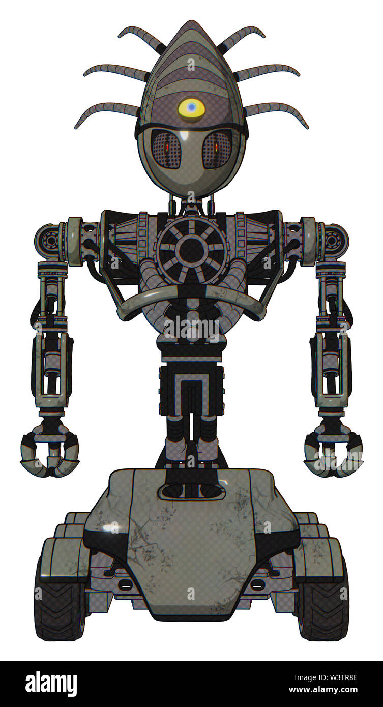 Mech containing elements: grey alien style head, metal grate eyes ...