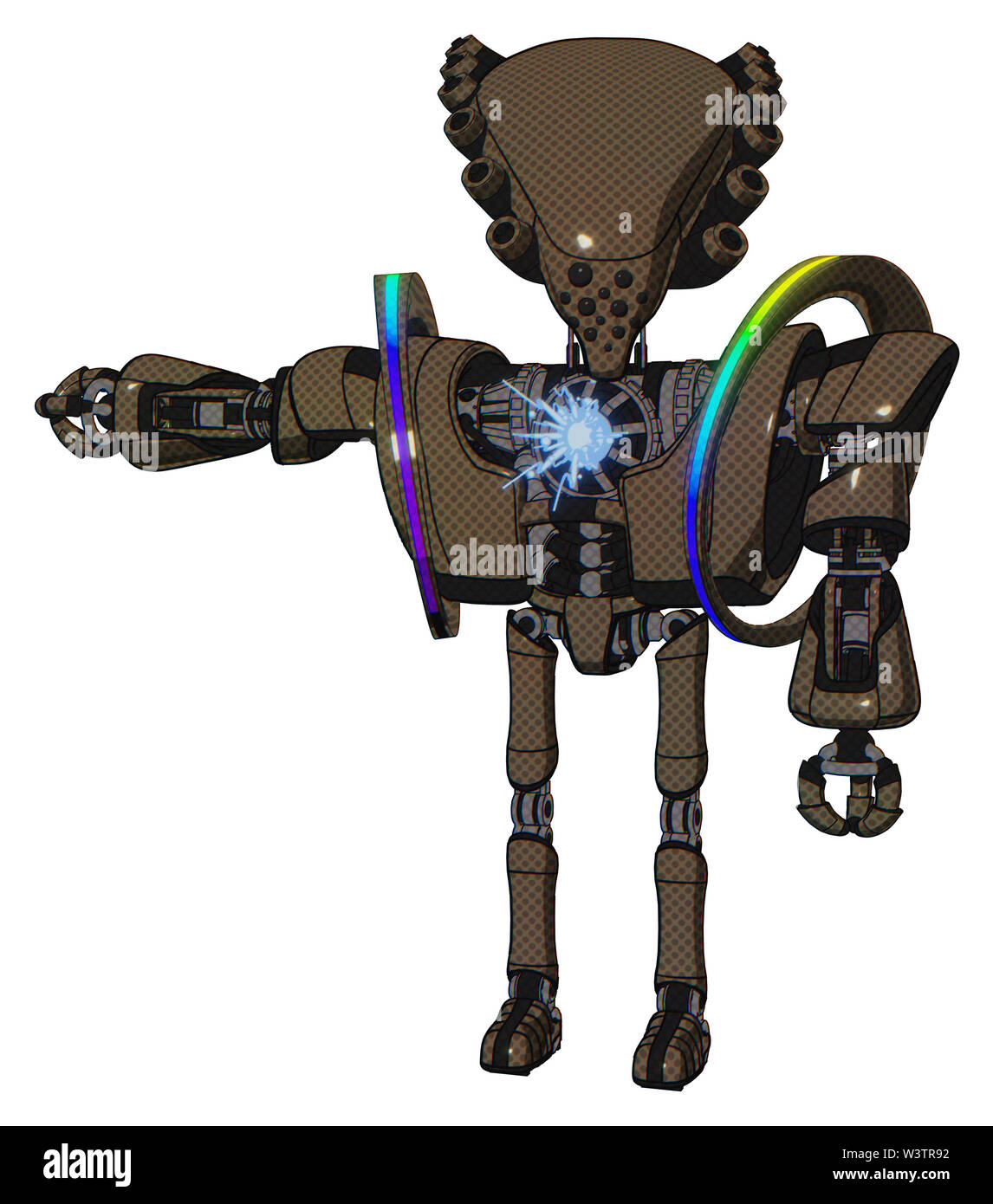 Robot containing elements: flat elongated skull head, heavy upper chest ...