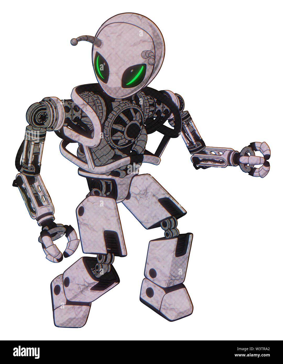 Mech containing elements: grey alien style head, green demon eyes, bug ...