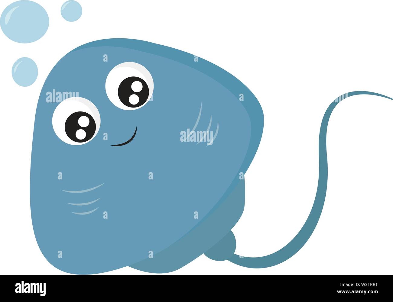 Happy blue stingray, illustration, vector on white background Stock ...