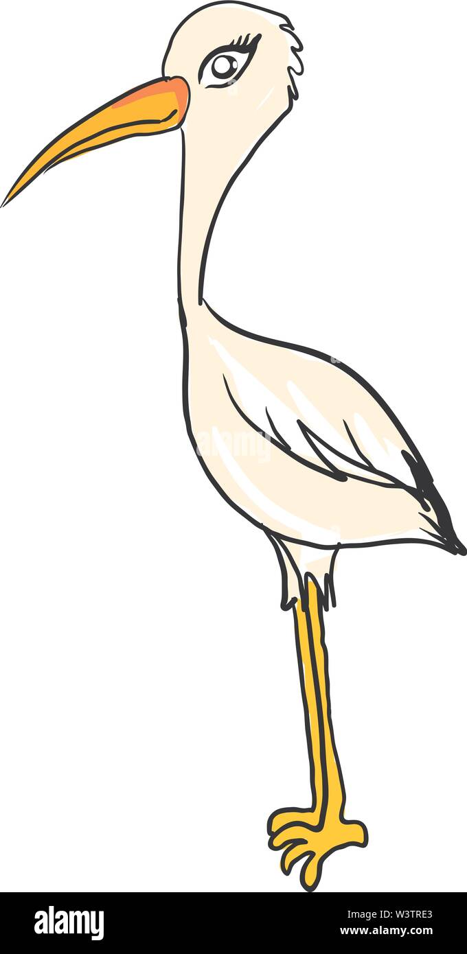 Stork standing, illustration, vector on white background Stock Vector ...