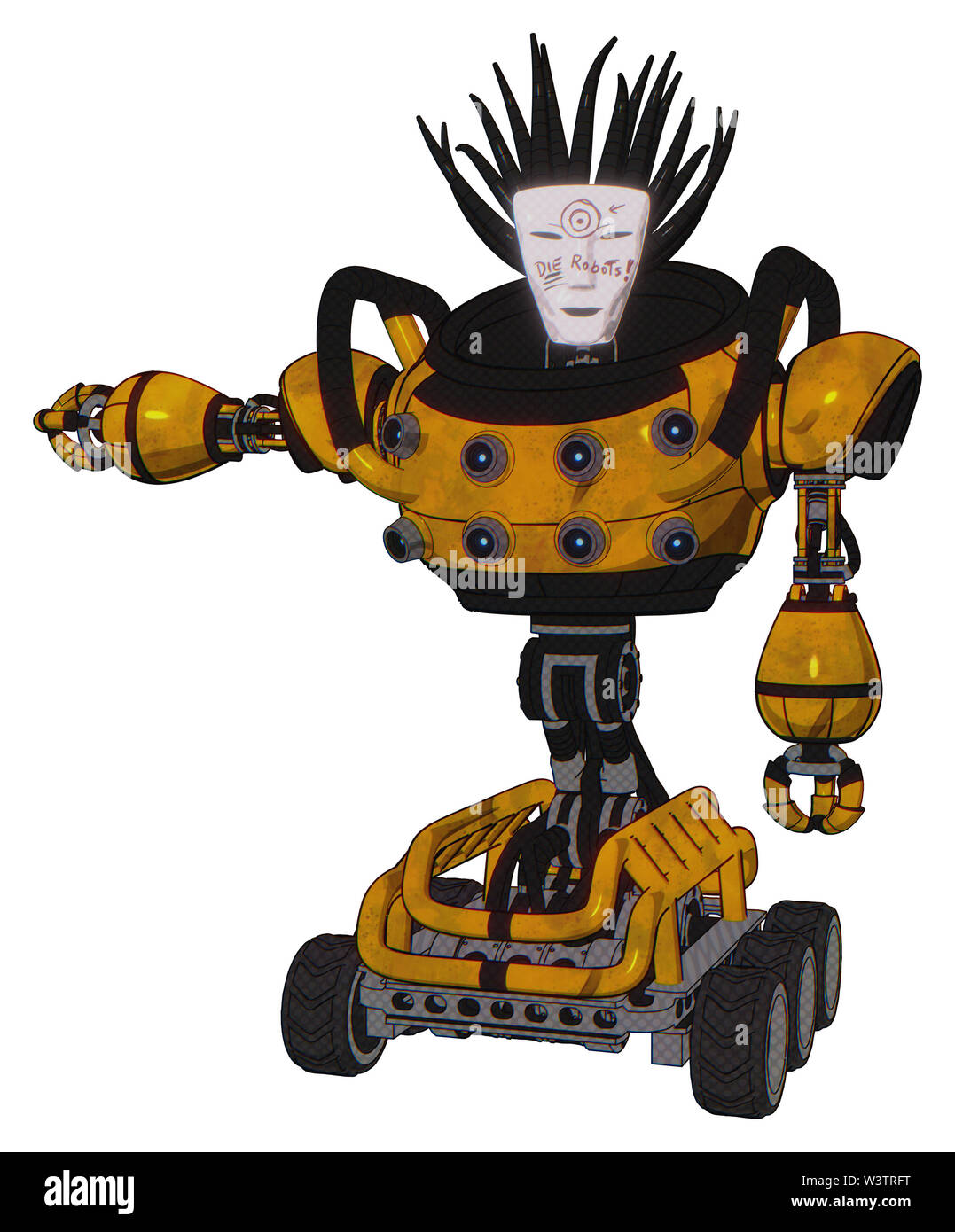 Automaton containing elements: humanoid face mask, die robots graffiti ...