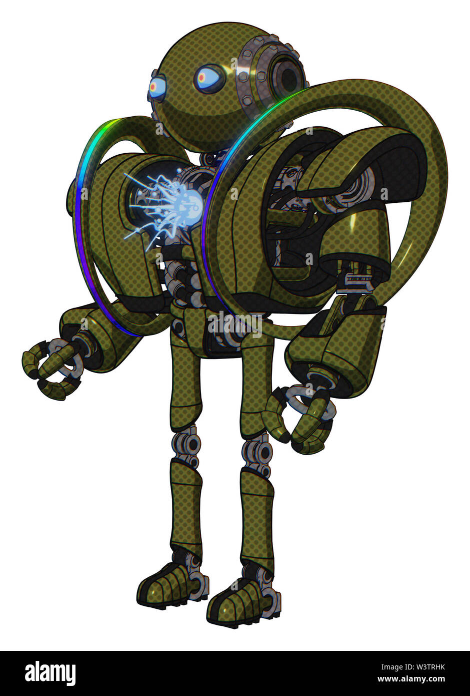 Robot containing elements: oval wide head, blue eyes, steampunk iron ...