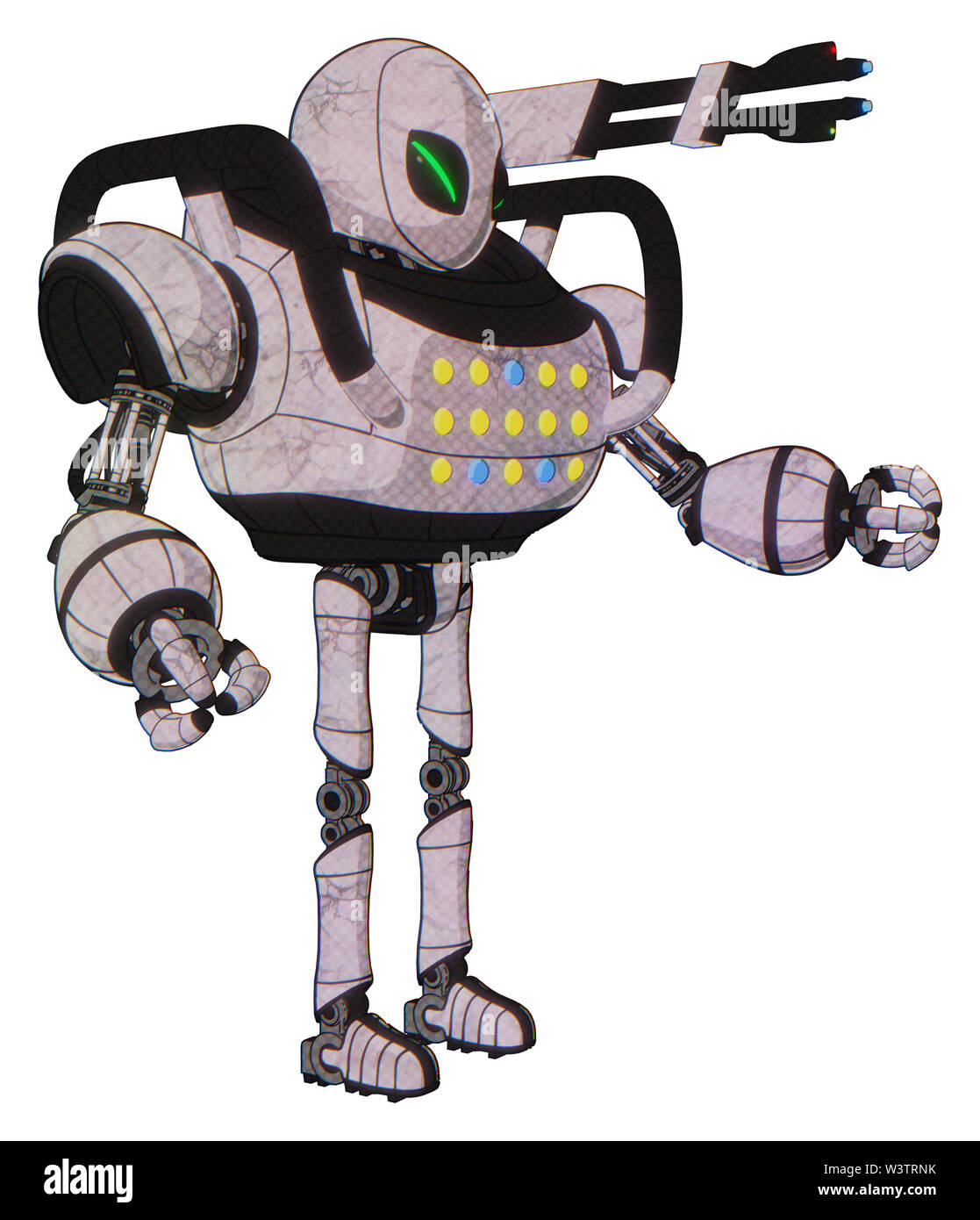 Droid containing elements: grey alien style head, green demon eyes ...