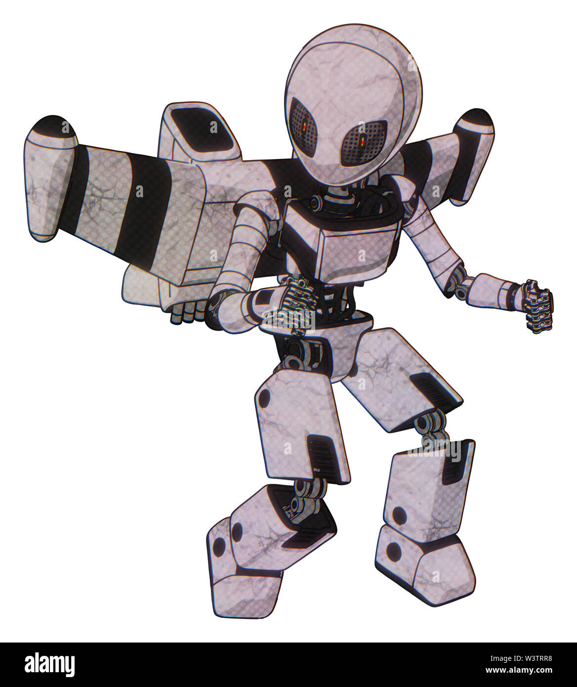 Droid containing elements: grey alien style head, metal grate eyes ...