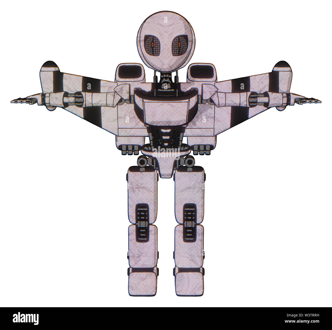 Droid containing elements: grey alien style head, metal grate eyes ...