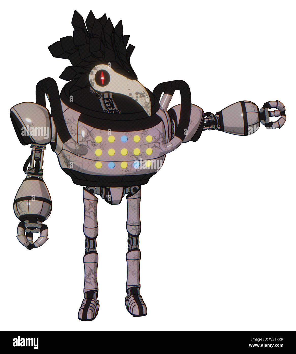 Mech containing elements: bird skull head, red line eyes, crow feather ...