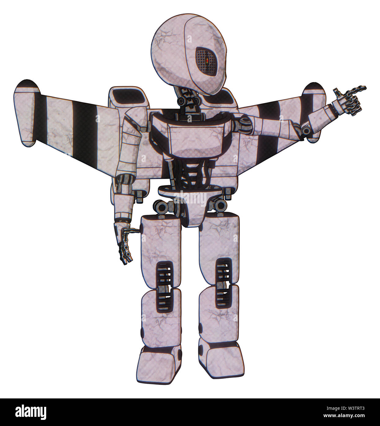 Droid containing elements: grey alien style head, metal grate eyes ...