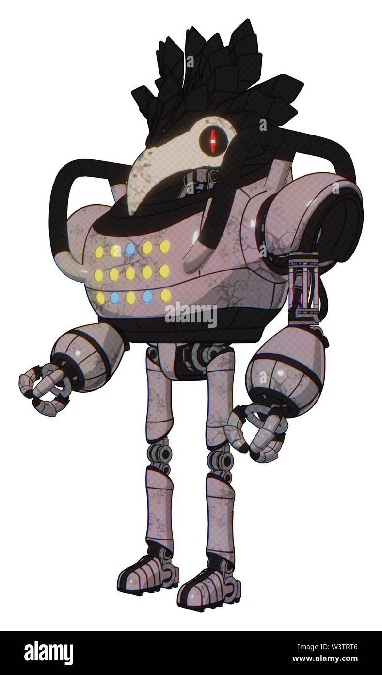 Mech containing elements: bird skull head, red line eyes, crow feather ...