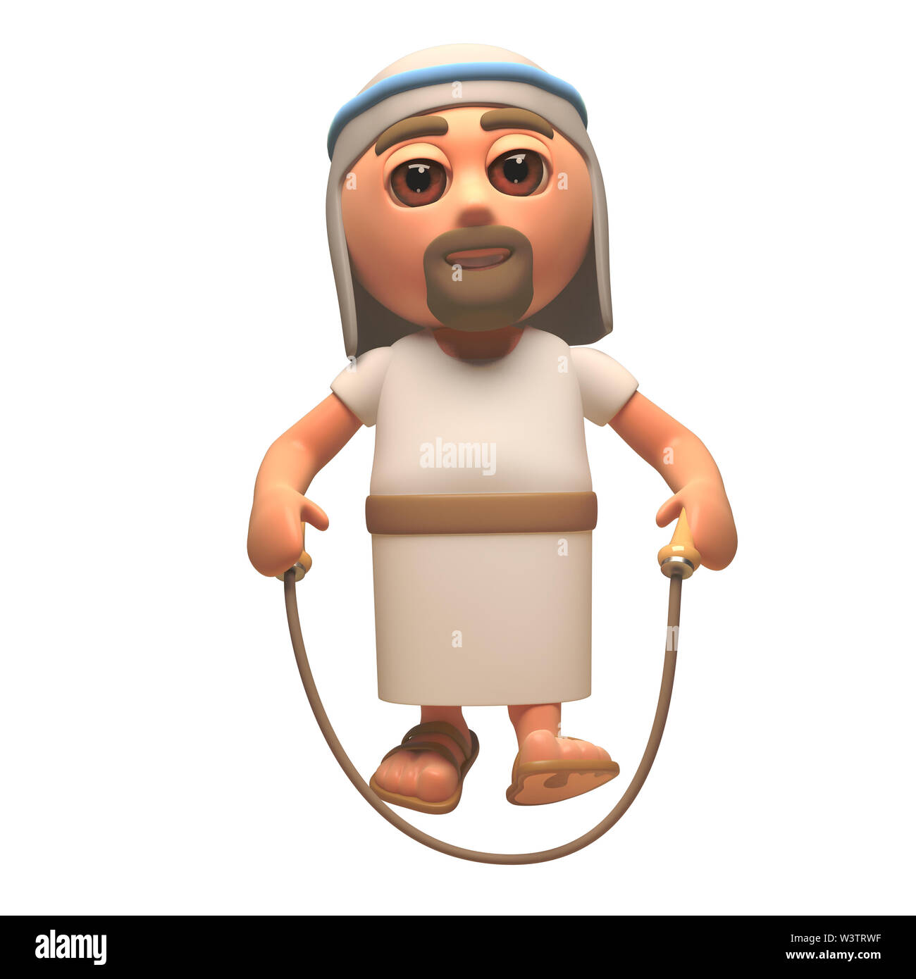 Happy Jesus Christ is skipping with a skipping rope, 3d illustration ...