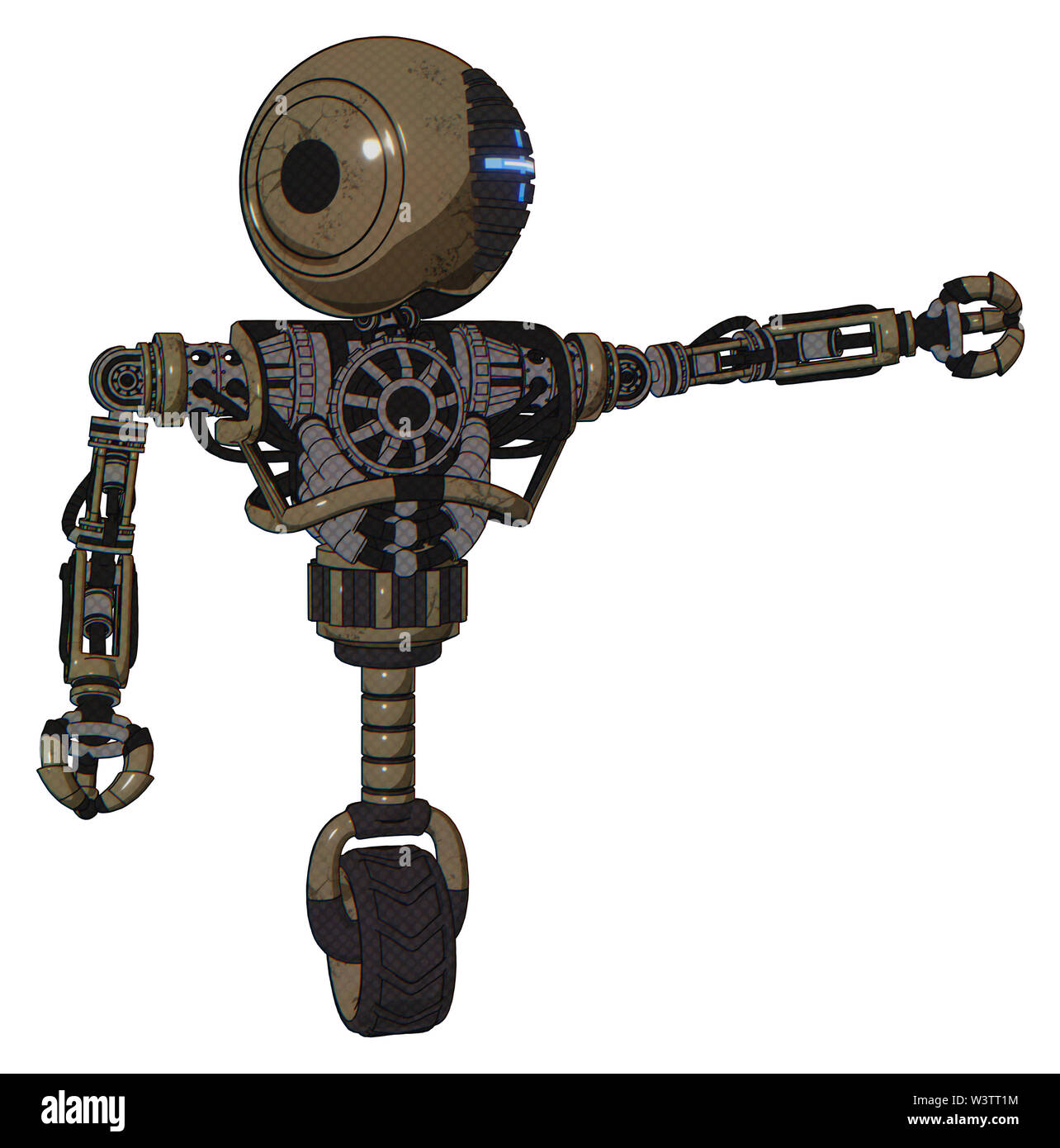 Robot containing elements: round head, vertical cyclops visor, heavy ...