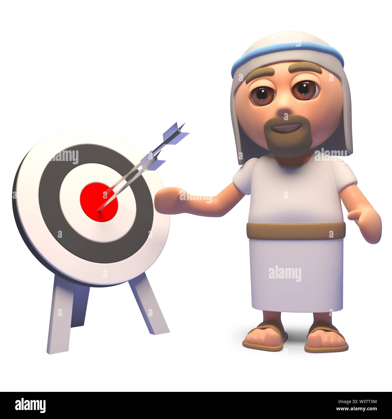Jesus Christ contemplates accuracy looking at a target and a bullseye ...