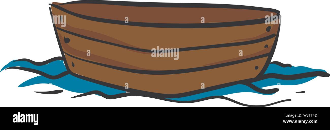 Wooden boat on water, illustration, vector on white background Stock ...