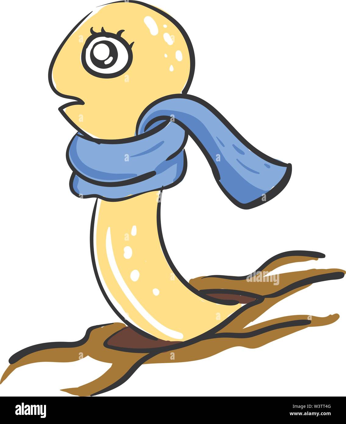 Yellow worm with scarf, illustration, vector on white background Stock ...