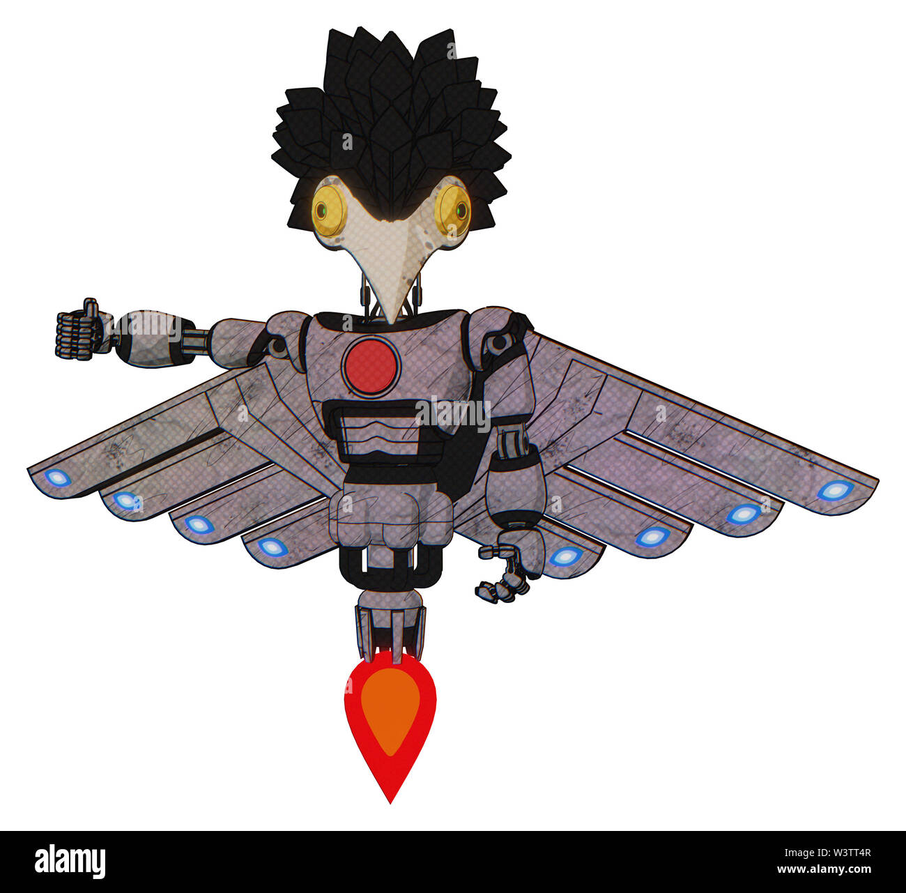 Robot containing elements: bird skull head, brass steampunk eyes, crow ...
