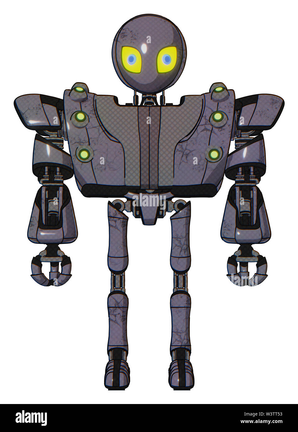 Bot containing elements: grey alien style head, yellow eyes with blue ...