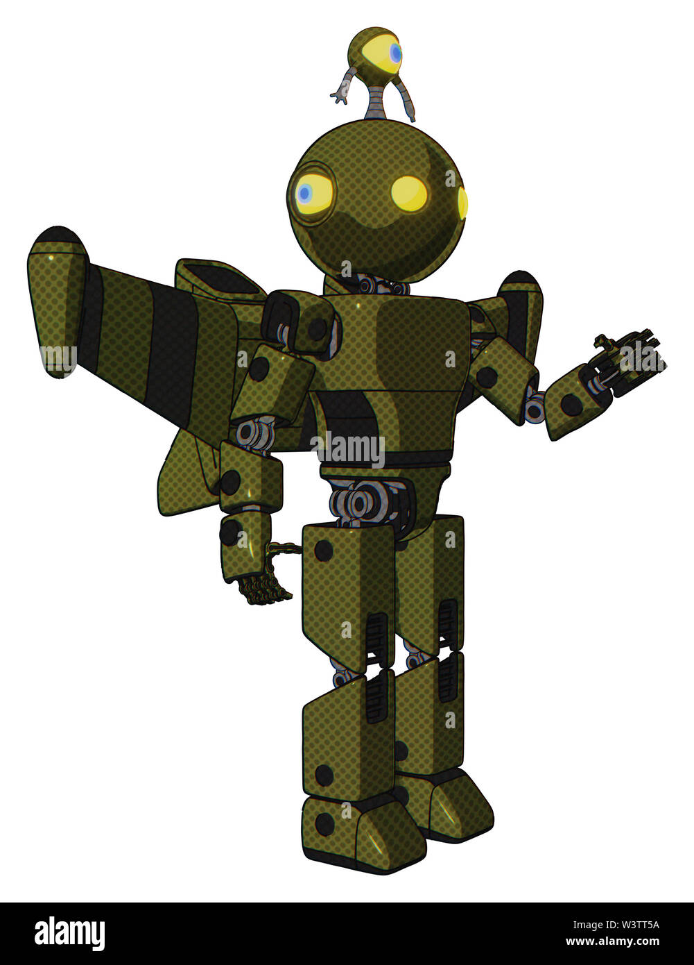 Robot containing elements: oval wide head, yellow eyes, minibot ...