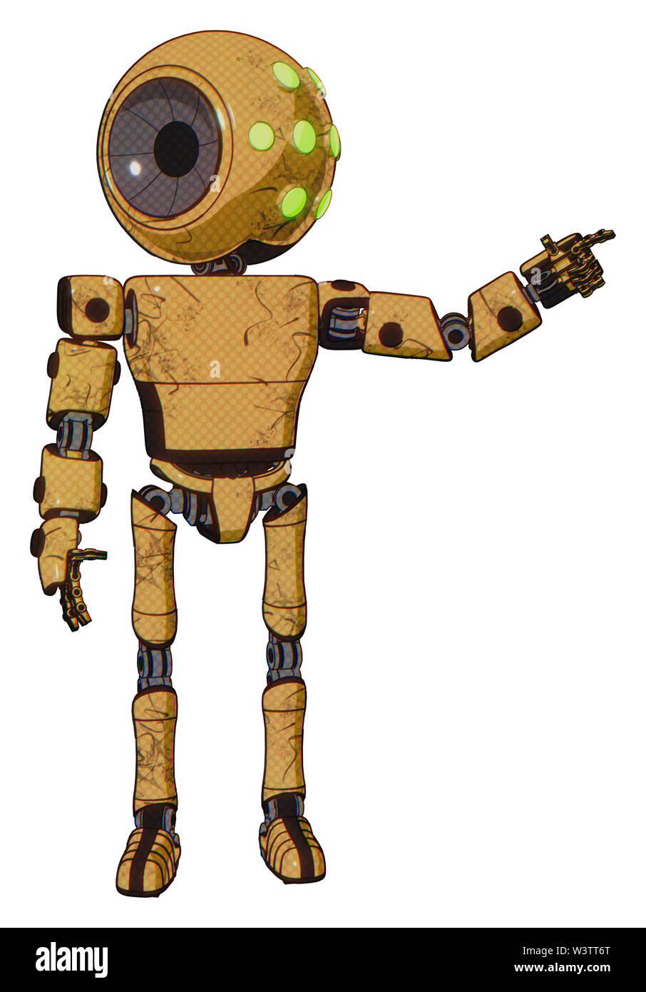 Droid containing elements: round head, green eyes array, light chest ...