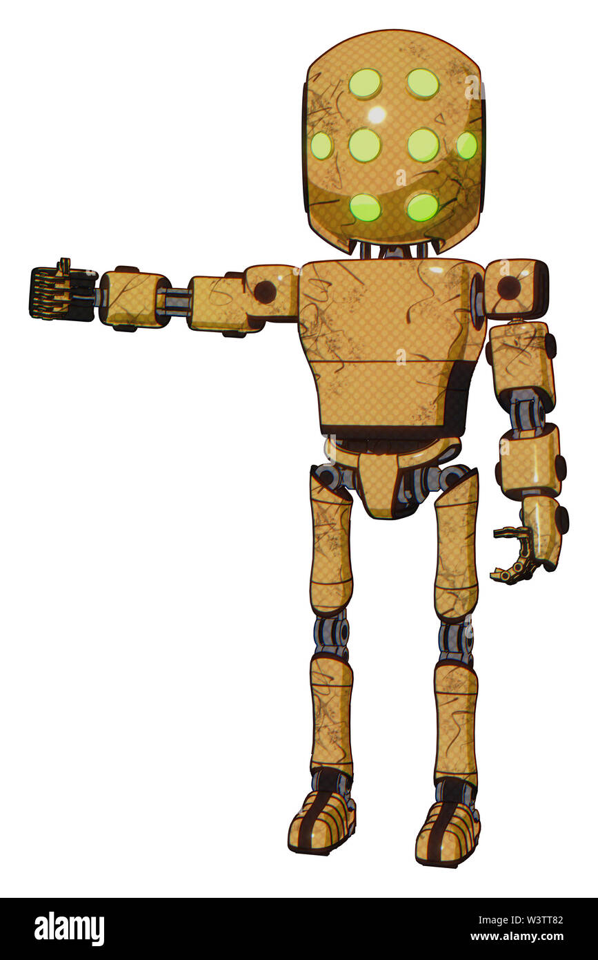 Droid containing elements: round head, green eyes array, light chest ...
