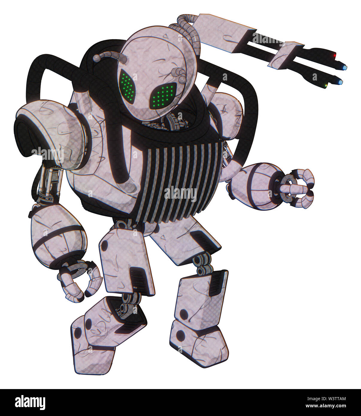 Android containing elements: grey alien style head, led array eyes, bug ...