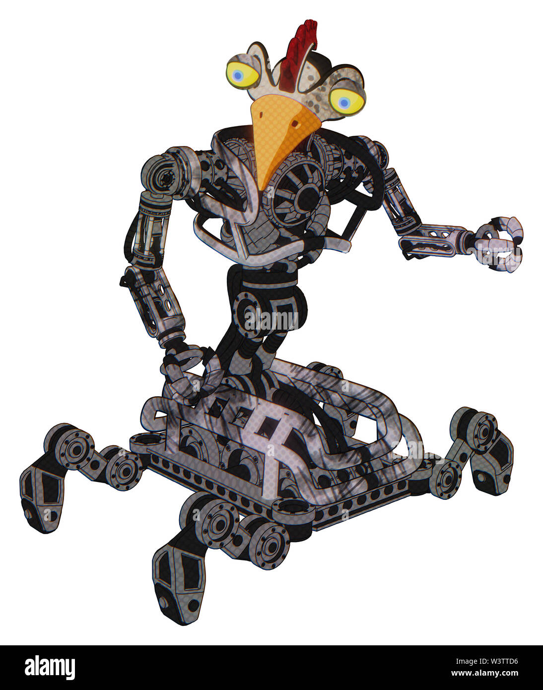 Robot containing elements: bird skull head, big yellow eyes, chicken ...