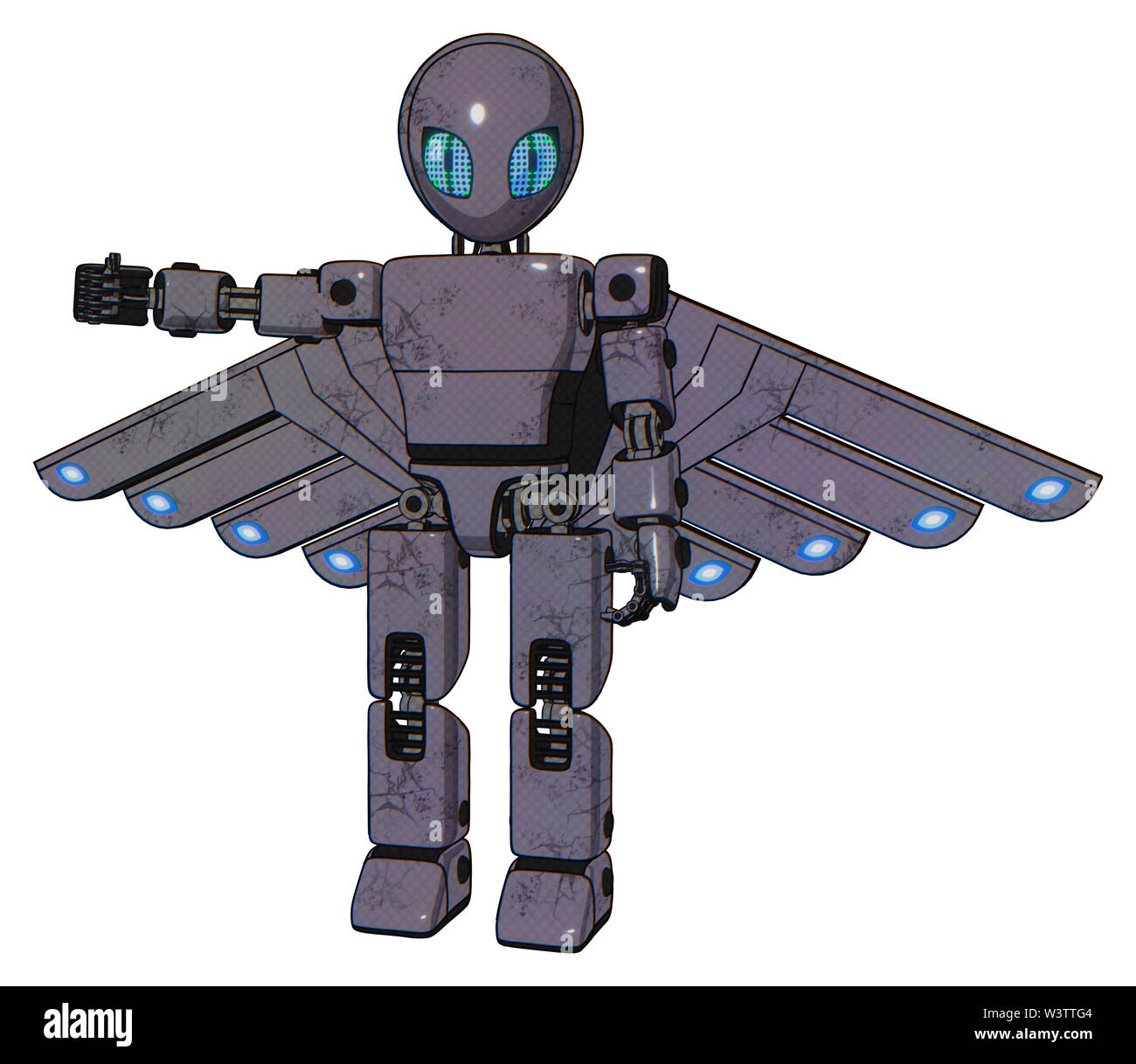 Android containing elements: grey alien style head, blue grate eyes ...