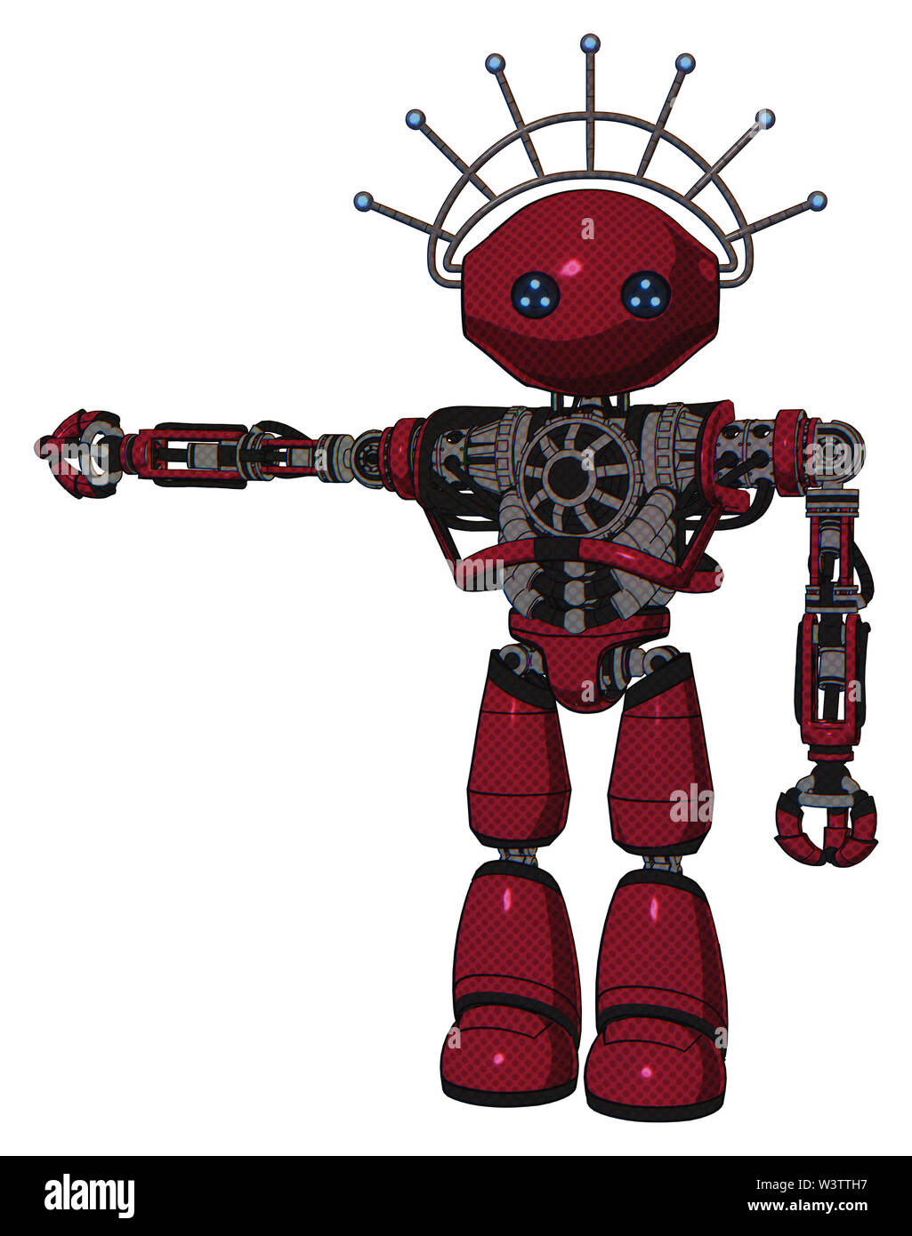 Robot containing elements: oval wide head, blue led eyes, techno halo ...