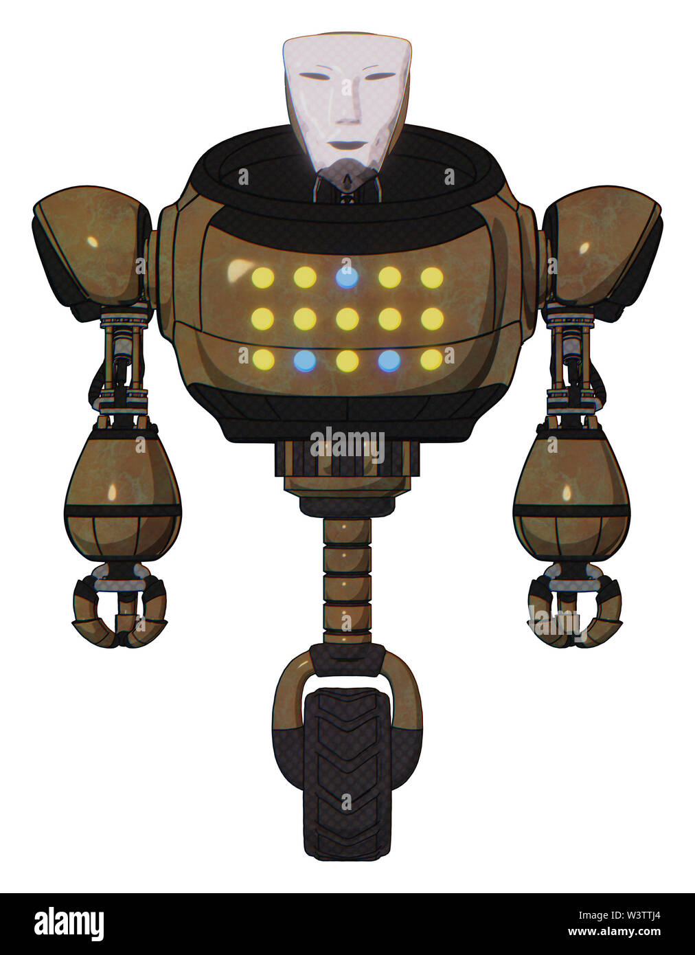 Robot containing elements: humanoid face mask, heavy upper chest ...