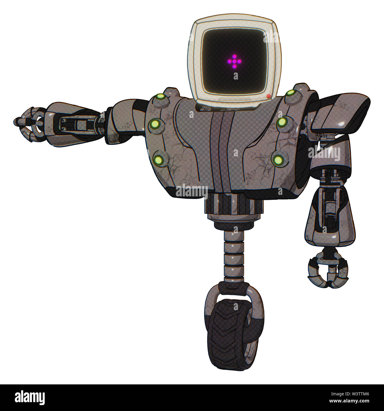 Droid containing elements: old computer monitor, magenta symbol display ...