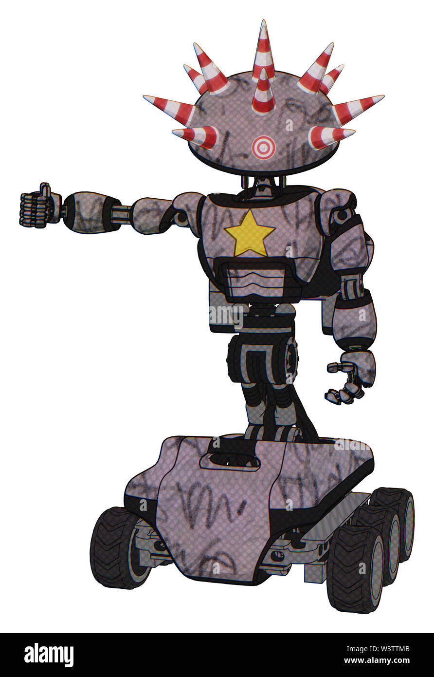 Bot containing elements: red and white cone dome head, light chest ...