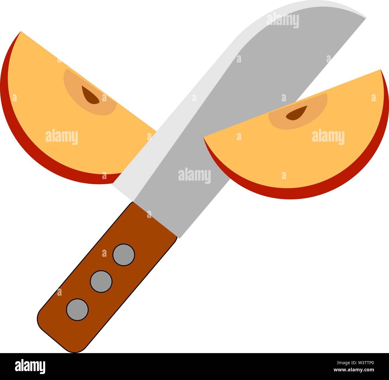 Slicing an apple, illustration, vector on white background Stock Vector ...
