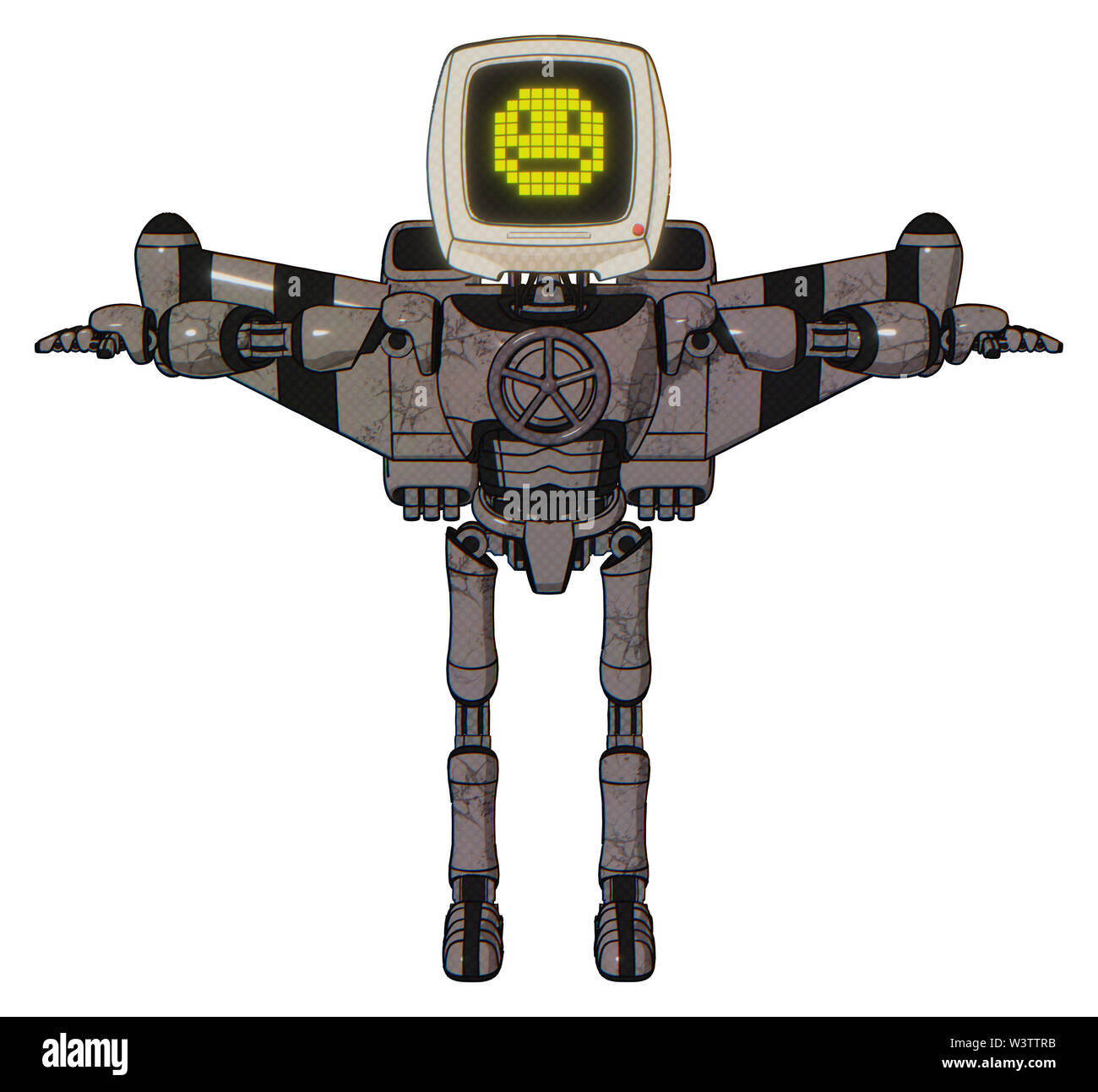 Robot containing elements: old computer monitor, pixel design of yellow ...