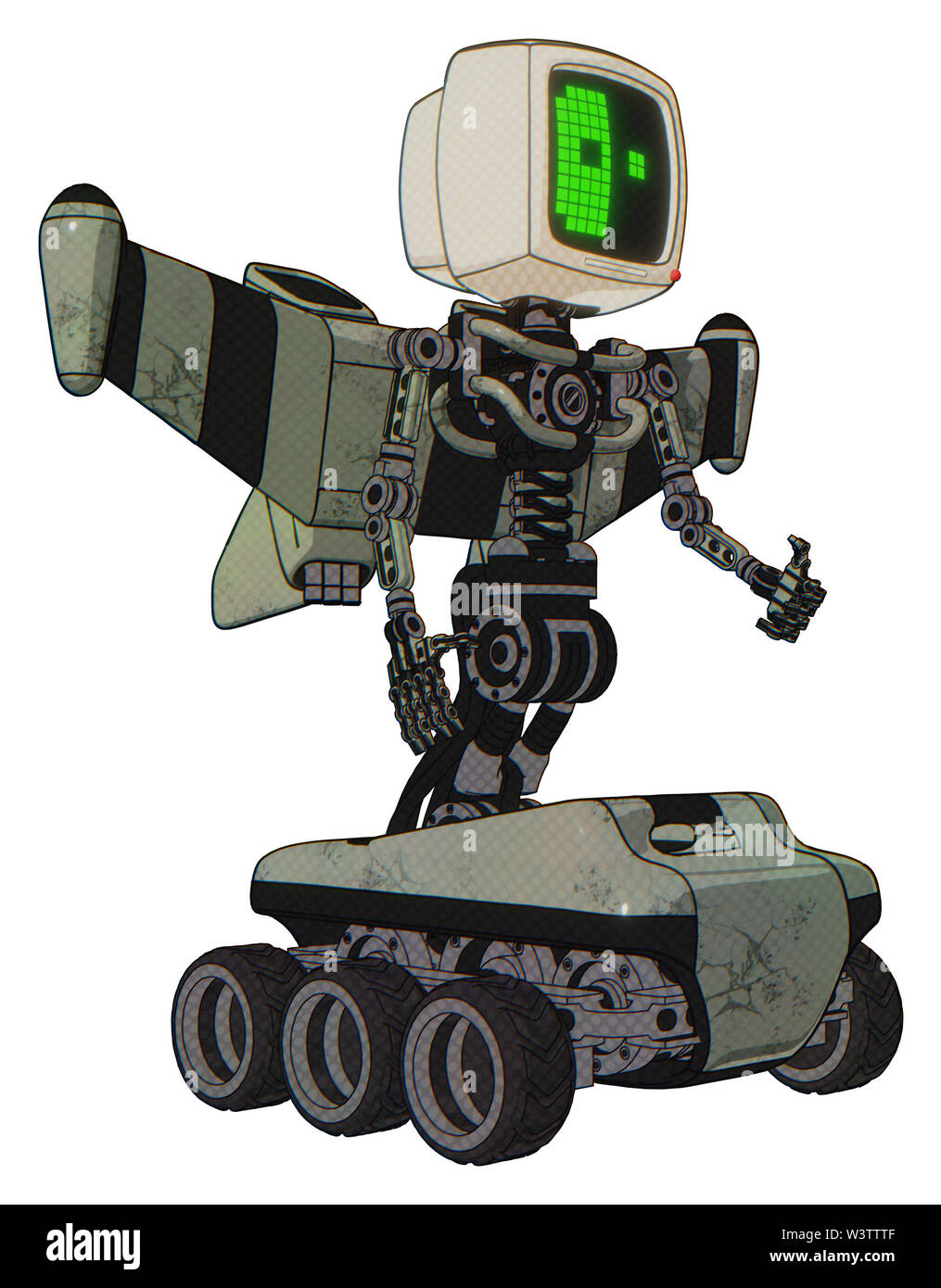 Droid containing elements: old computer monitor, abstract mask pixel ...