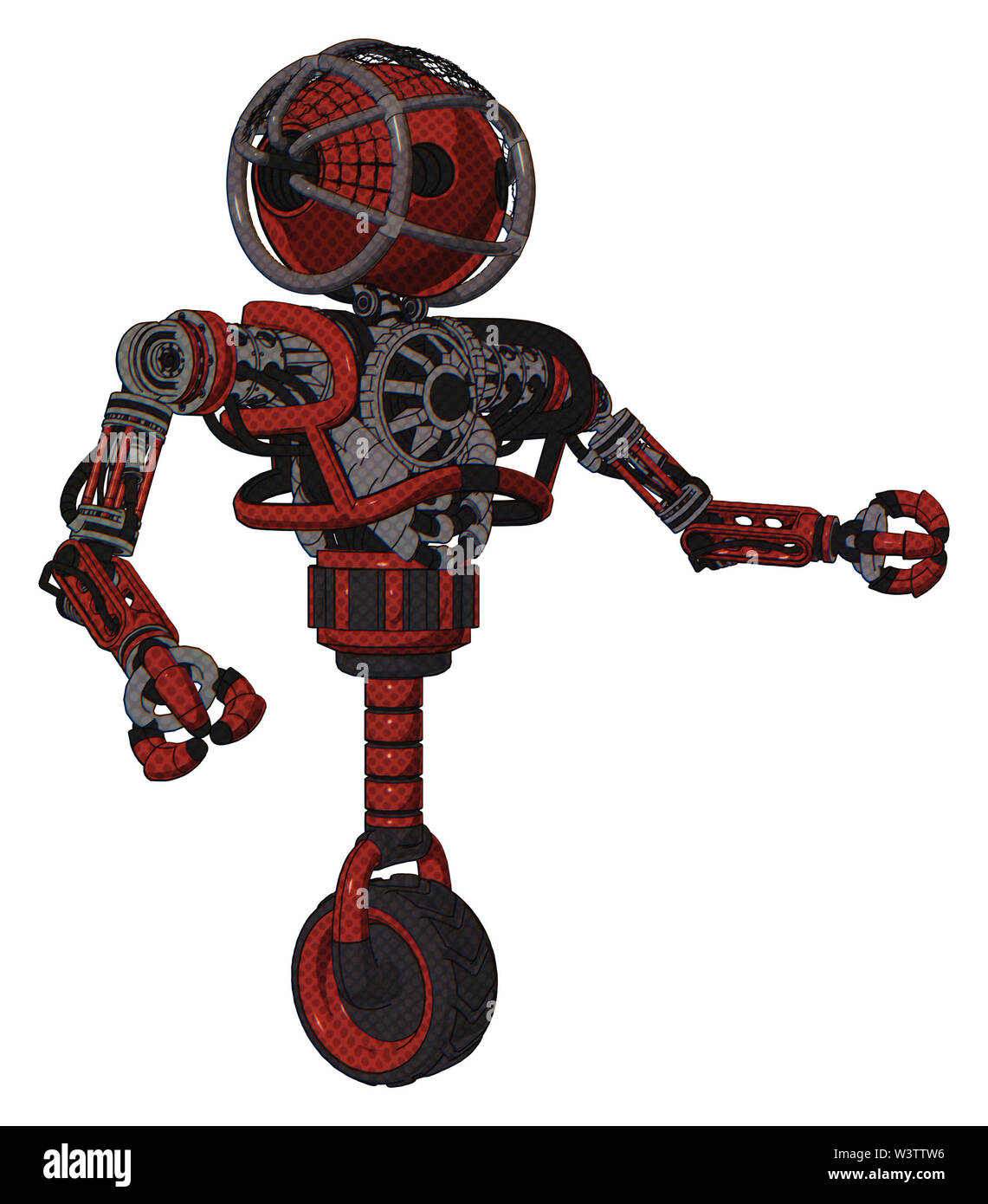 Robot containing elements: oval wide head, barbed wire cage helmet ...