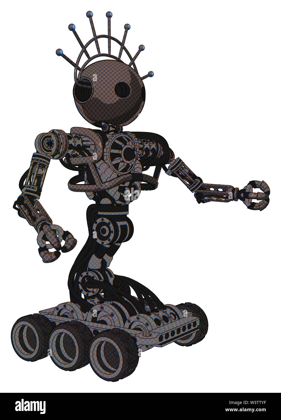 Android containing elements: oval wide head, techno halo ornament ...