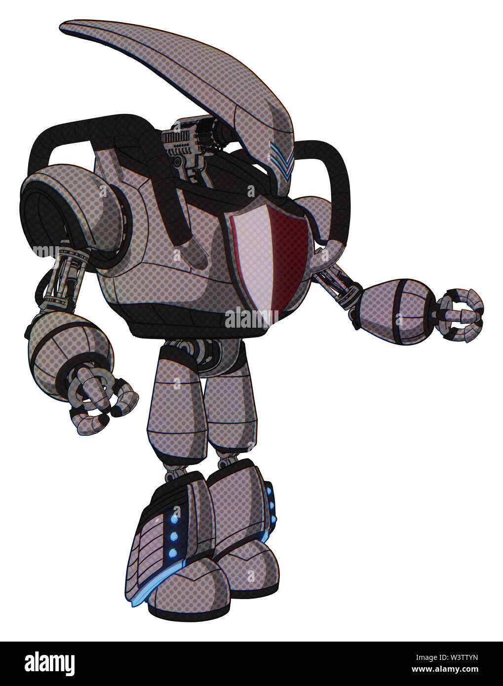 Mech containing elements: flat elongated skull head, heavy upper chest ...