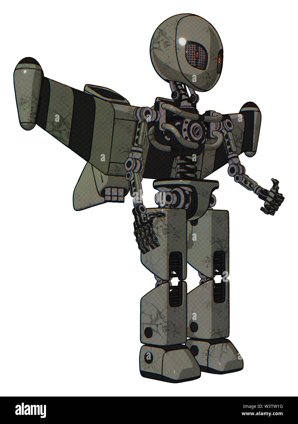 Cyborg containing elements: grey alien style head, metal grate eyes ...