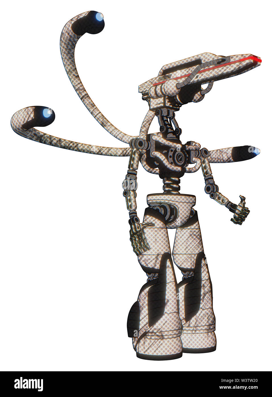 Robot containing elements: dual retro camera head, laser gun head ...