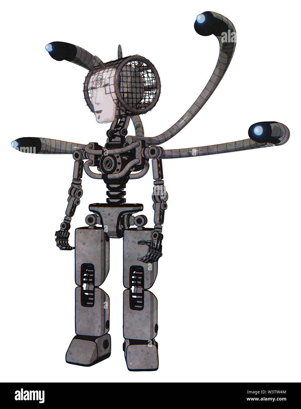 Bot containing elements: humanoid face mask, spiral design, light chest ...