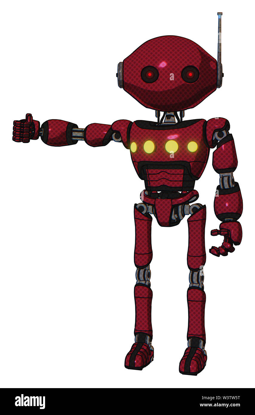 Android containing elements: oval wide head, small red led eyes, retro ...