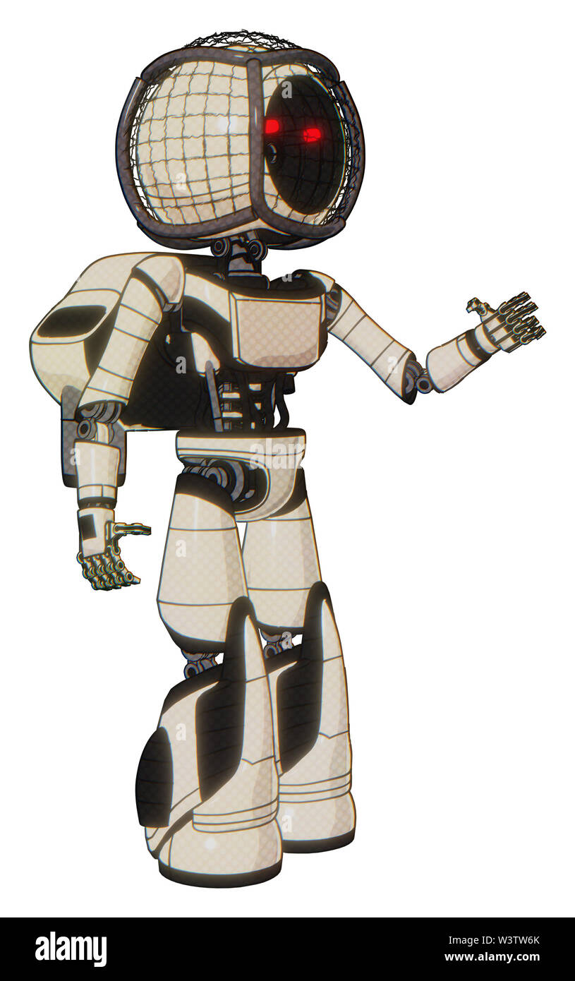 Android containing elements: round barbed wire round head, light chest ...