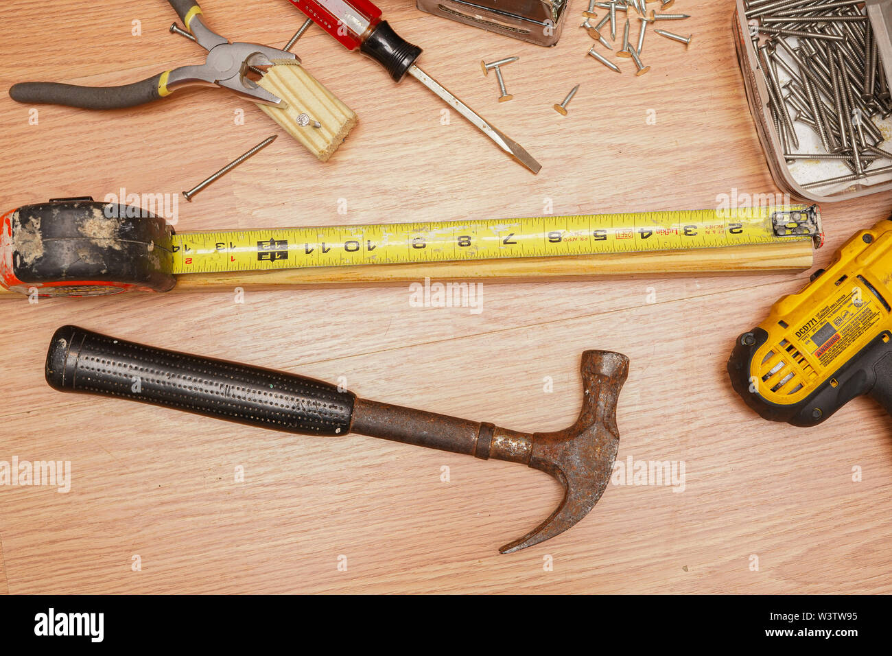 Construction tools being used for a home renovation project. Photo ...