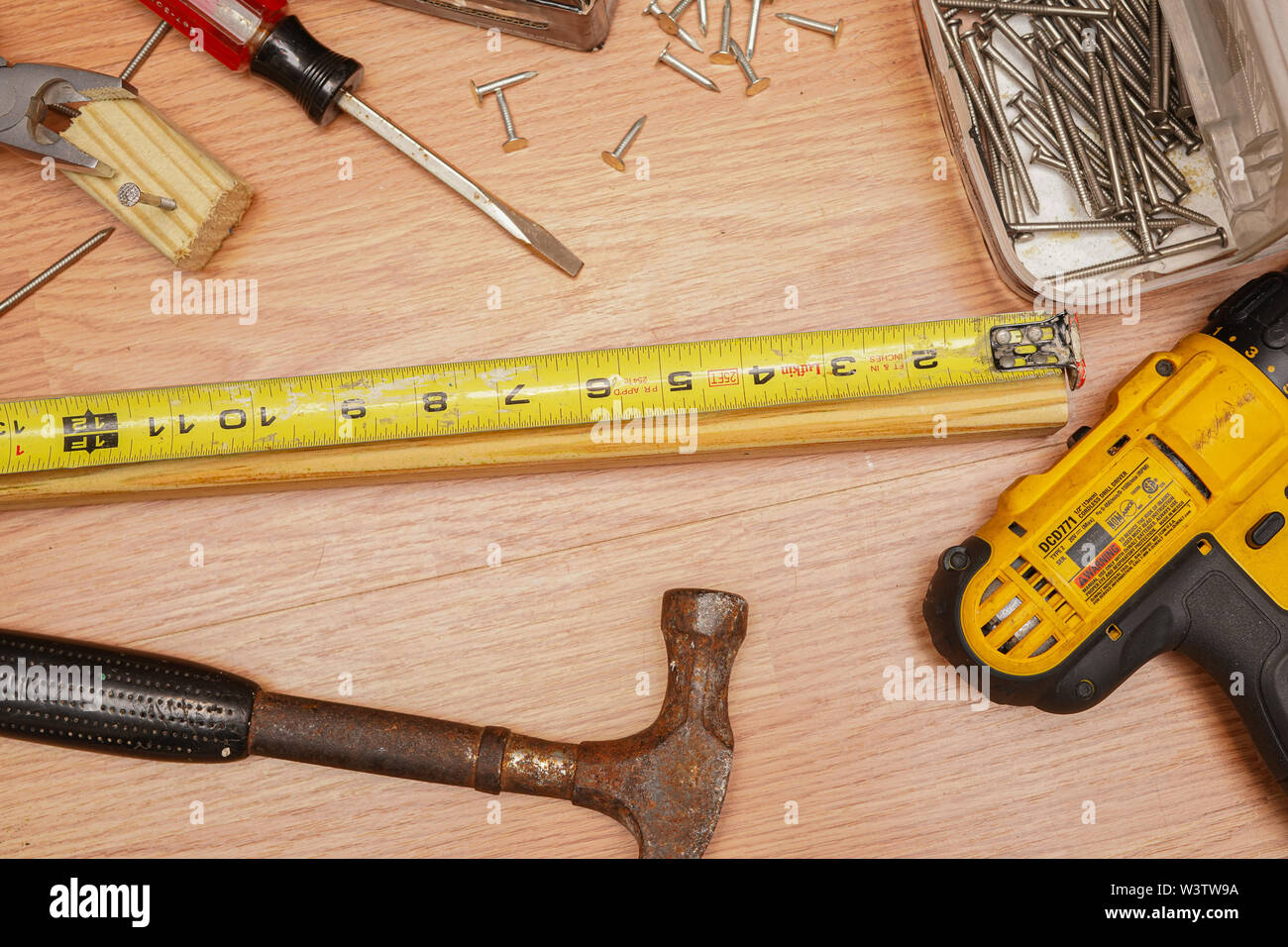 Construction tools being used for a home renovation project. Photo ...