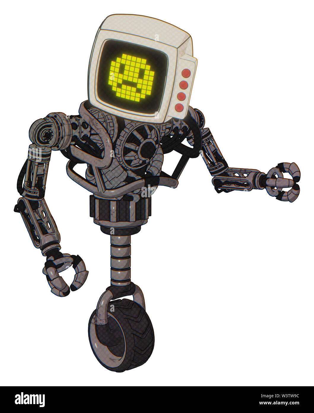 Droid containing elements: old computer monitor, yellow sad pixel face ...