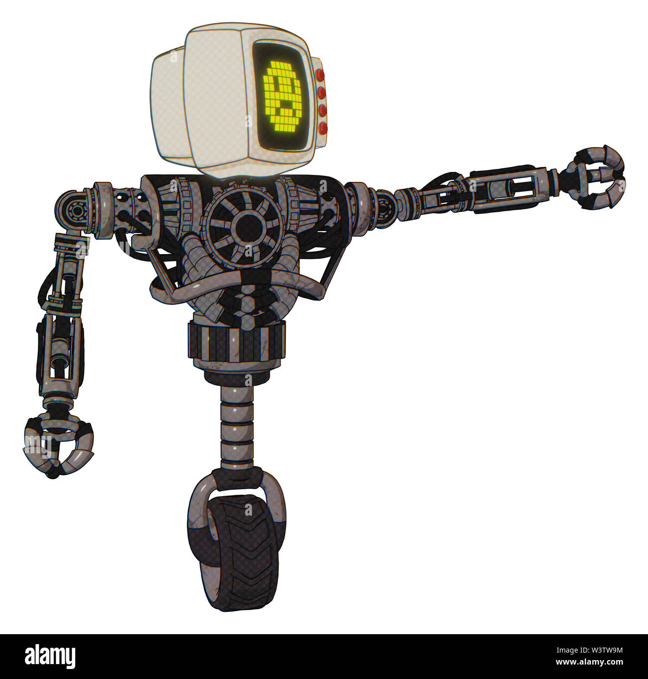 Droid containing elements: old computer monitor, yellow sad pixel face ...