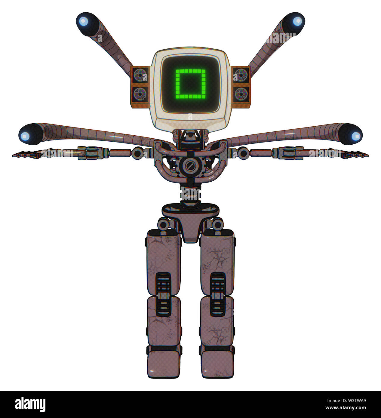 Droid containing elements: old computer monitor, pixel square design ...